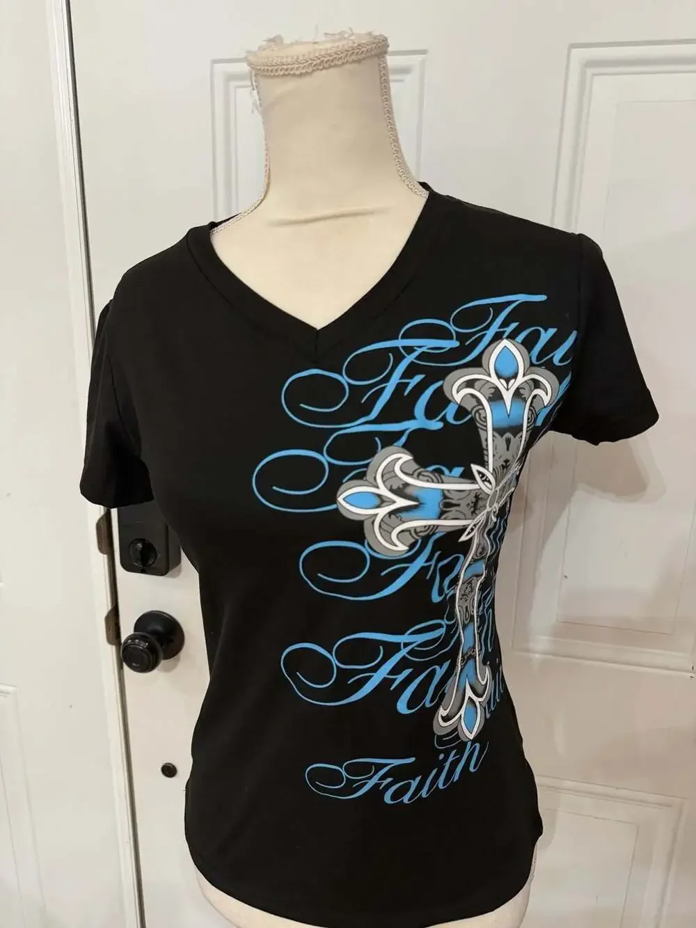 Unbranded | Tops | Women Gothic Faith Cross Graphic Vneck Tshirt Y2k ...